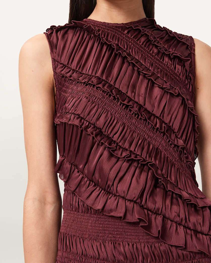 Nyla Ruffled Midi Dress TAWNY PORT RED | ALLSAINTS US